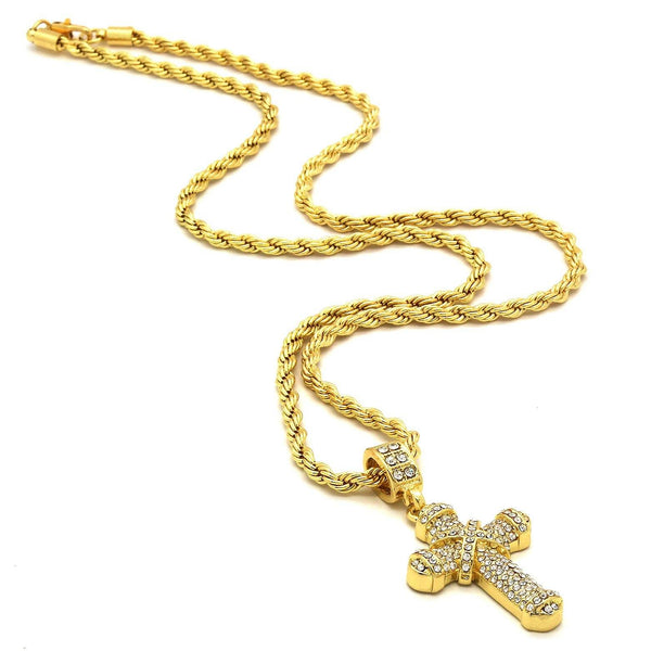X Cross Rope Chain Pendant | BlingKingStar | Same Day Free Shipping