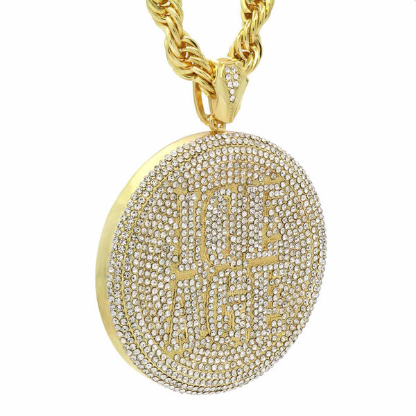 Gold ICE Pendant with 10mm Rope Chain – Hip Hop Bling Necklace ...