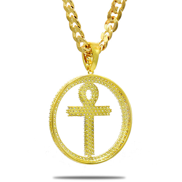 CZ Ankh Medal Chain Pendant Earring Set | BlingKingStar | Free Shipping